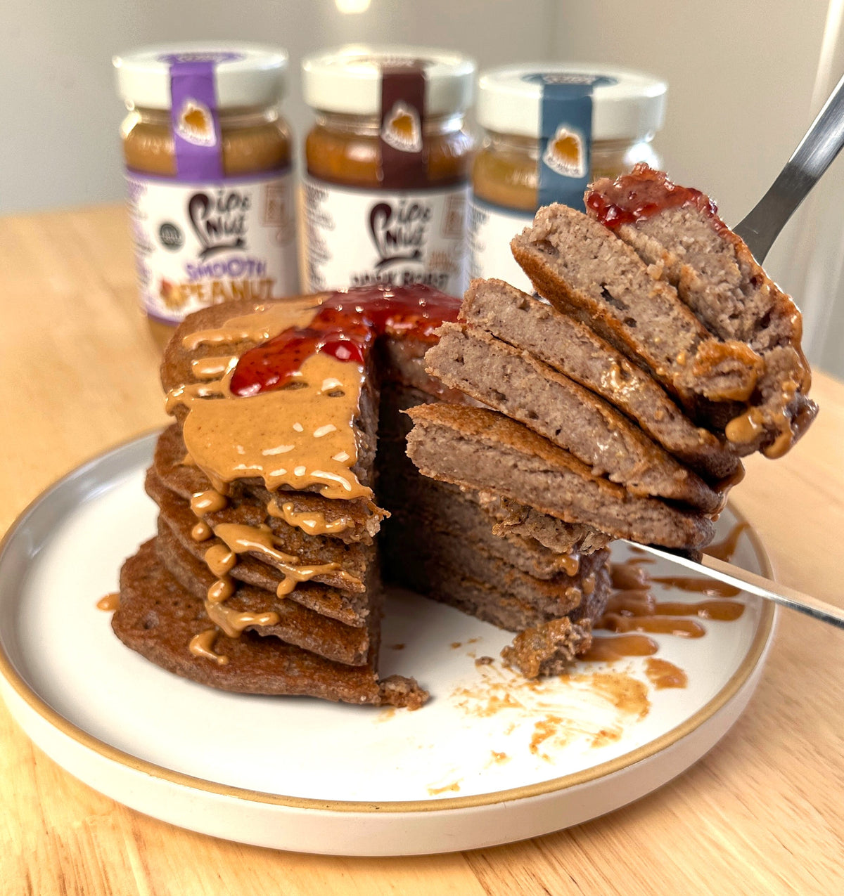 Vegan Peanut Butter + Jam Pancakes | Pip & Nut Recipes